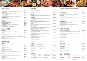 Menu | Mediterranean restaurant in Ryde Isle of Wight