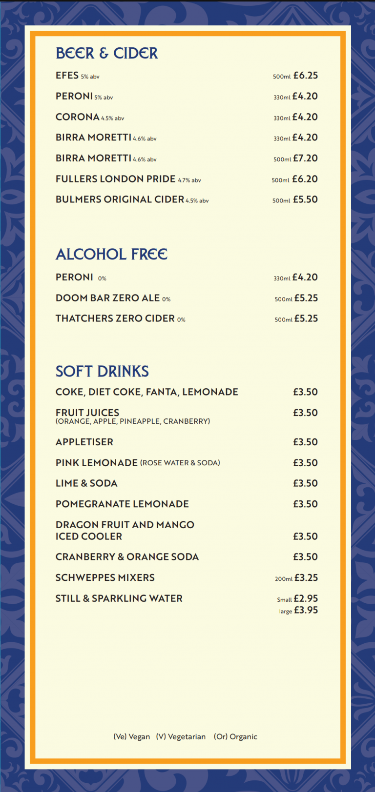 Menu | Mediterranean restaurant in Ryde Isle of Wight