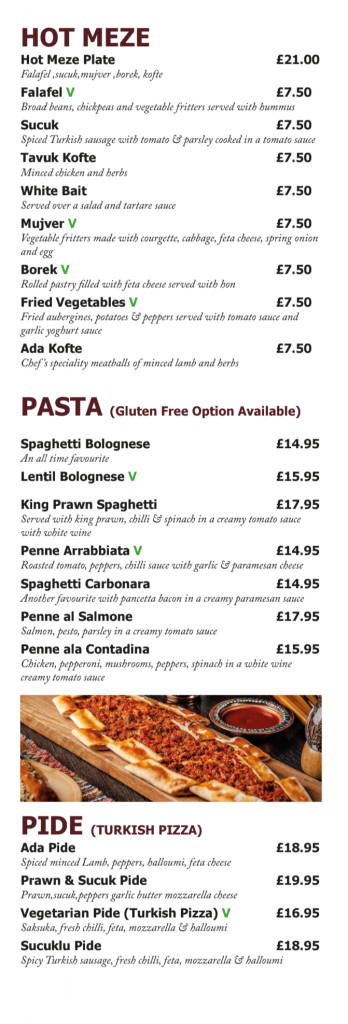 Menu | Mediterranean restaurant in Ryde Isle of Wight