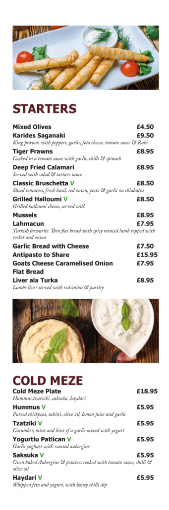 Menu | Mediterranean restaurant in Ryde Isle of Wight